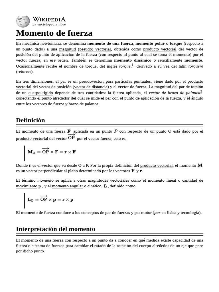 Definición y propiedades del momento de fuerza | PDF | Esfuerzo de ...