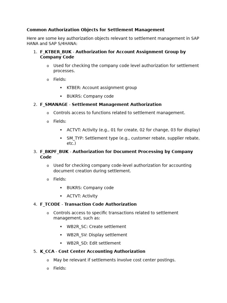 Authorization Objects For Settlement Management | PDF | Computer Science | Information Technology