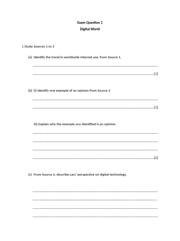 Exam Question 1 - Digital World | PDF