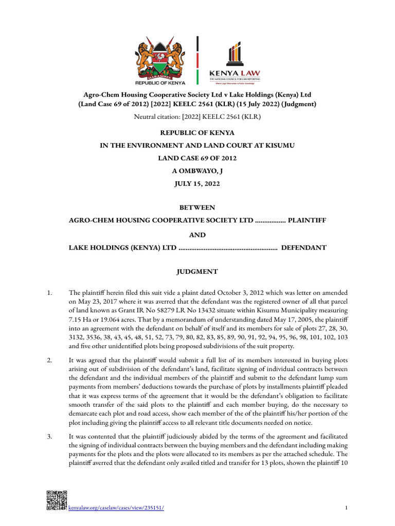 Agro-Chem Housing Co-op v Lake Holdings Case | PDF | Damages | Legal Remedy