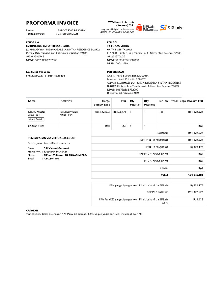 performa invoice bu anita | PDF
