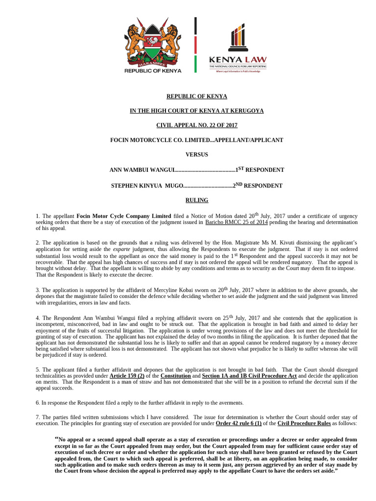 Focin Motorcycle Co Limited v Ann Wambui Wangui another 2018KEHC8358 ...