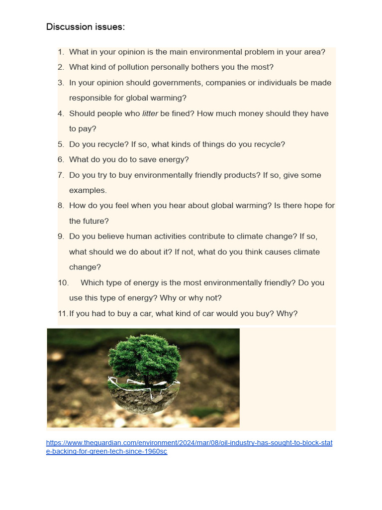 Environmental Issues and Solutions Discussion | PDF