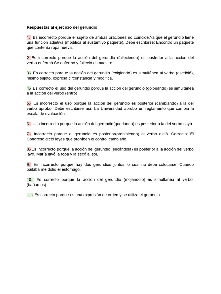 Soluciones ejercicio gerundio | PDF