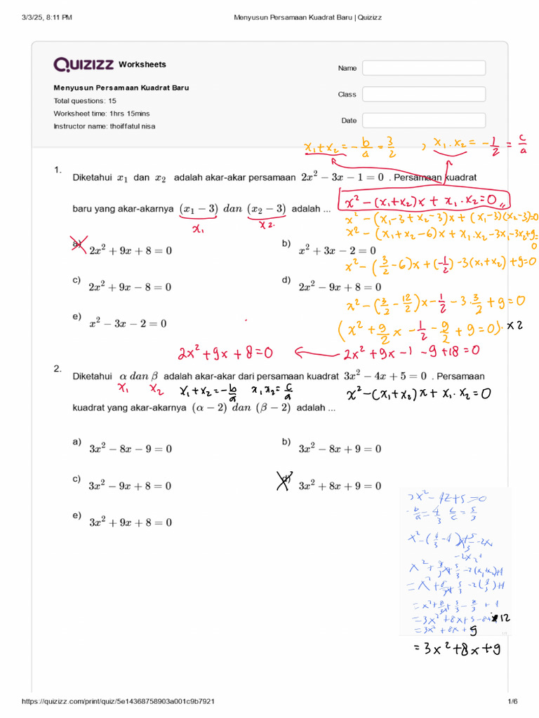 Dek Javier 030325 Menentukan Fungsi Kuadrat Baru | PDF