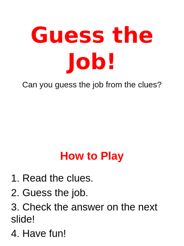 Fun Job Guessing Game for Kids | PDF