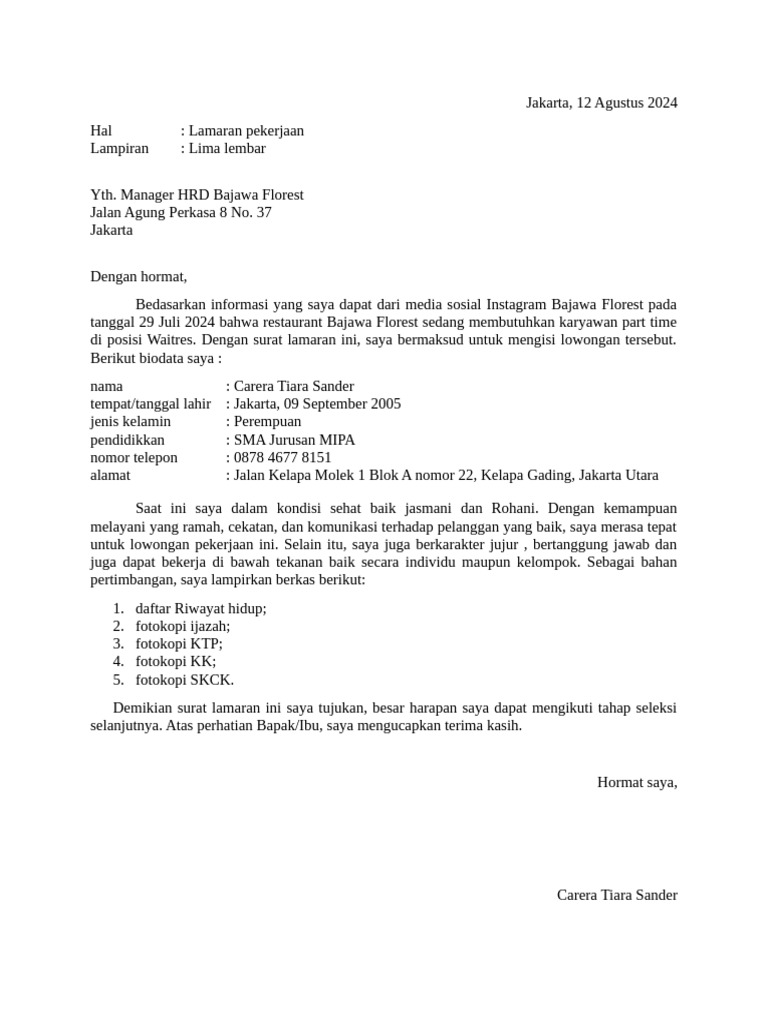 Surat Lamaran Pekerjaan | PDF