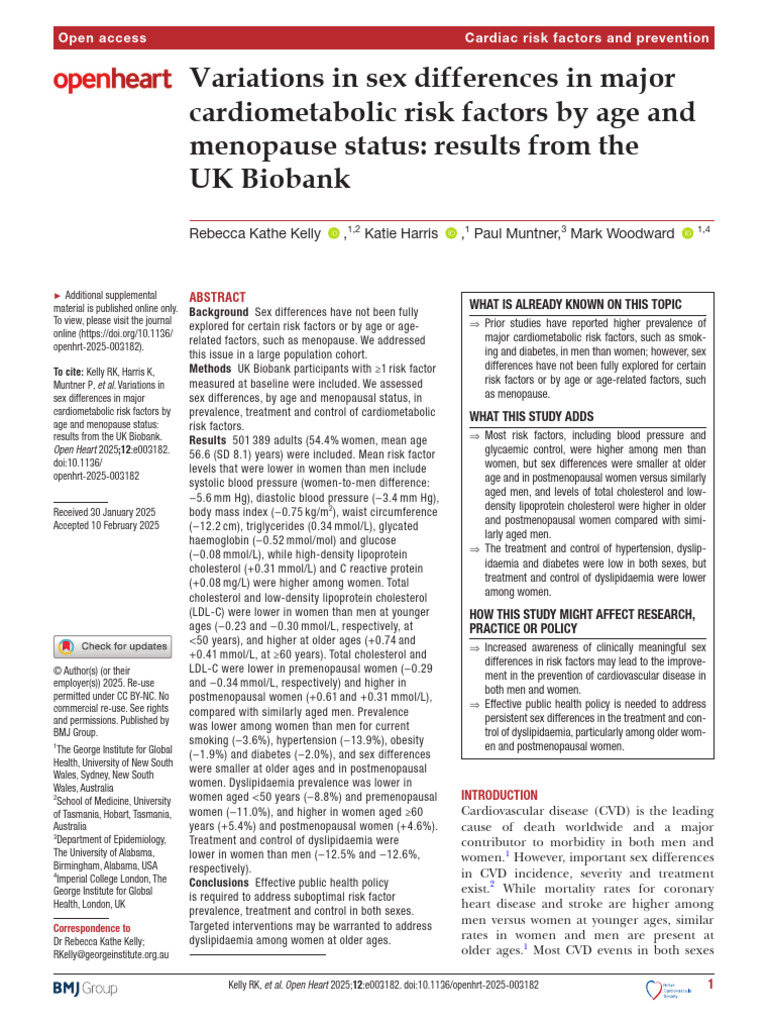 Kelly 2025 Variations in Sex Differences in Ma | PDF | Cholesterol ...