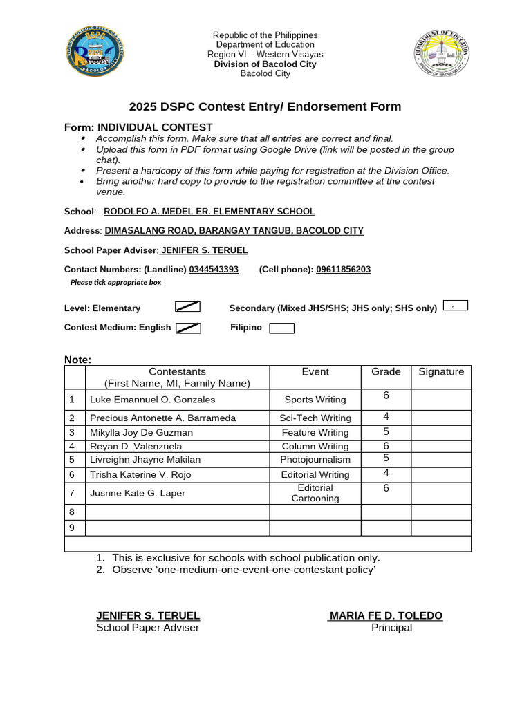 2025 DSPC Entry Template Individual Contest | PDF
