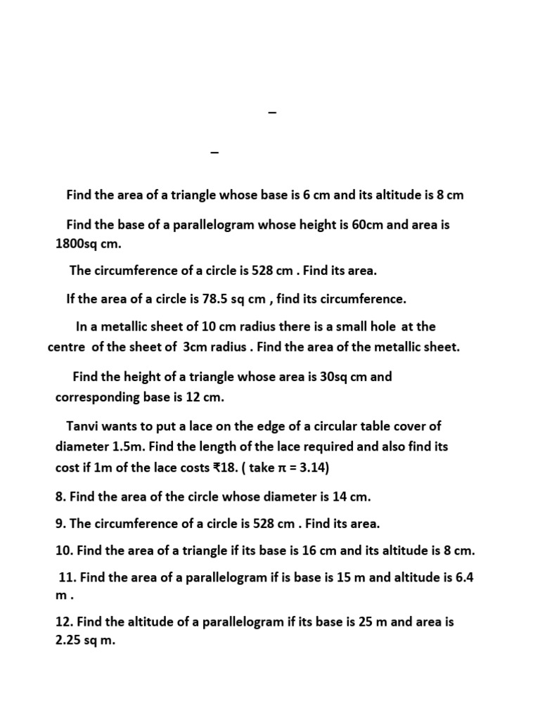 Little Angels High School Class-VII Subject - Maths Practice Sheet - 9 (Perimeter and Area) | PDF