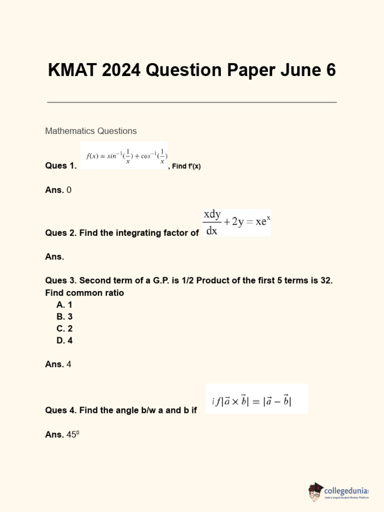 KMAT 2024 Question Paper June 6 | PDF | Inductor | Applied And ...