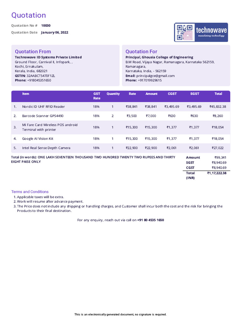 Quotation Cart1 | PDF | Payments