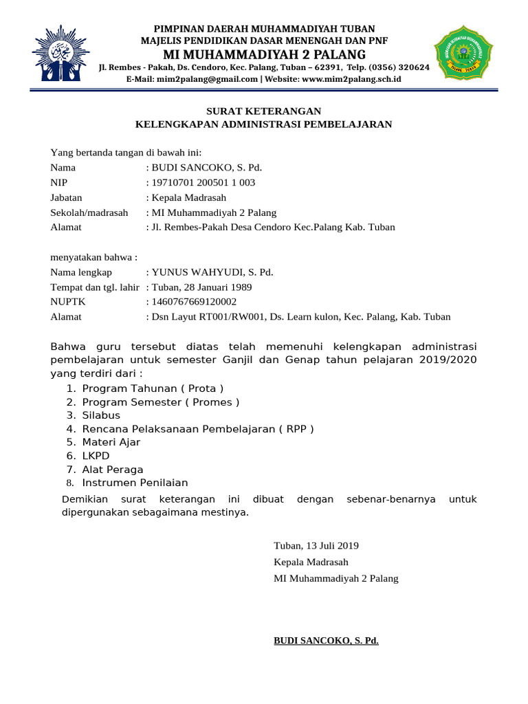surat keterangan kepsek Jadi | PDF
