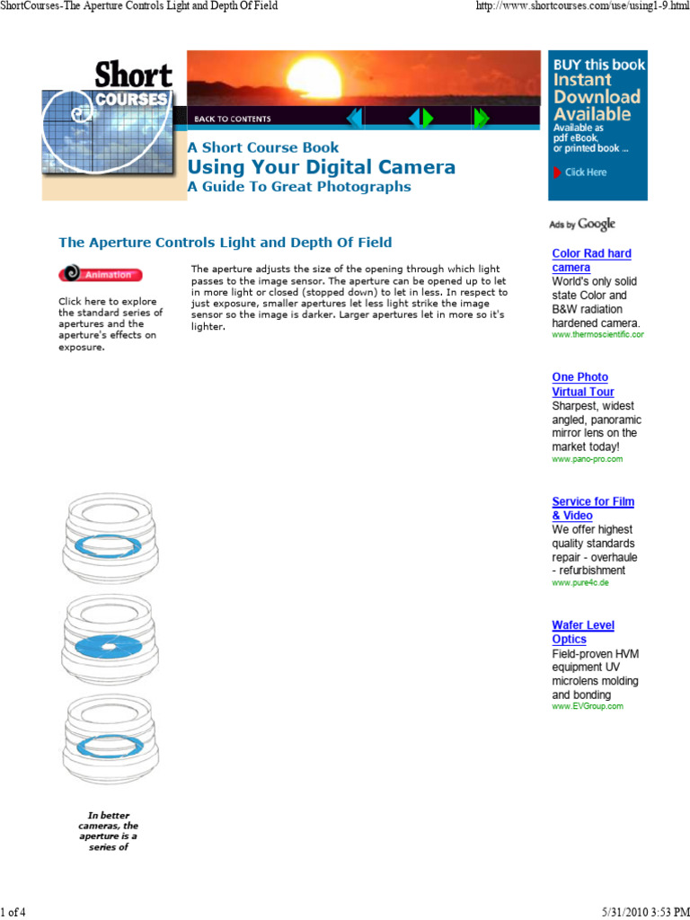 010 ShortCourses-The Aperture Controls light and depth of field | PDF ...