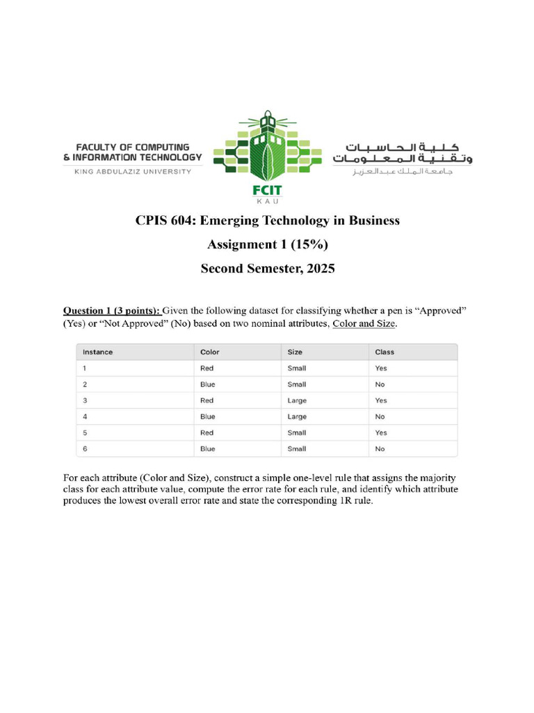 CPIS 604 Assignmnet 1 - 2025 - Final | PDF