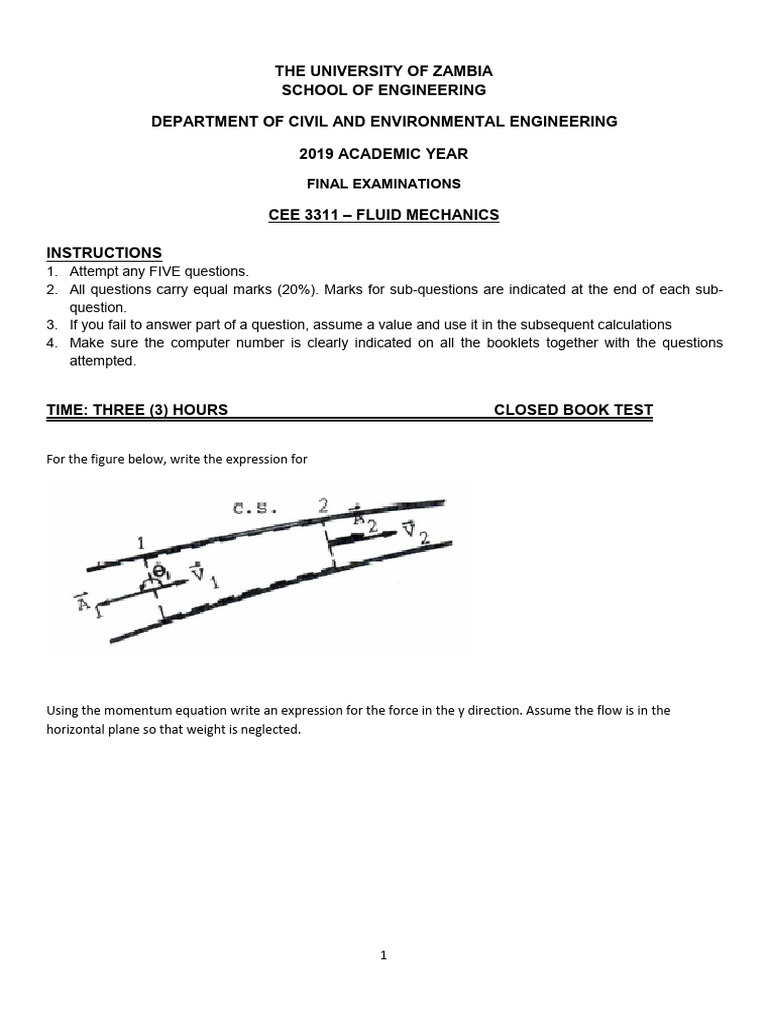 Fluid Mechanics Final Exam 2019 | PDF | Fluid Dynamics | Pressure