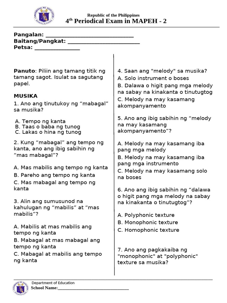 4Q-Periodical MApeh | PDF