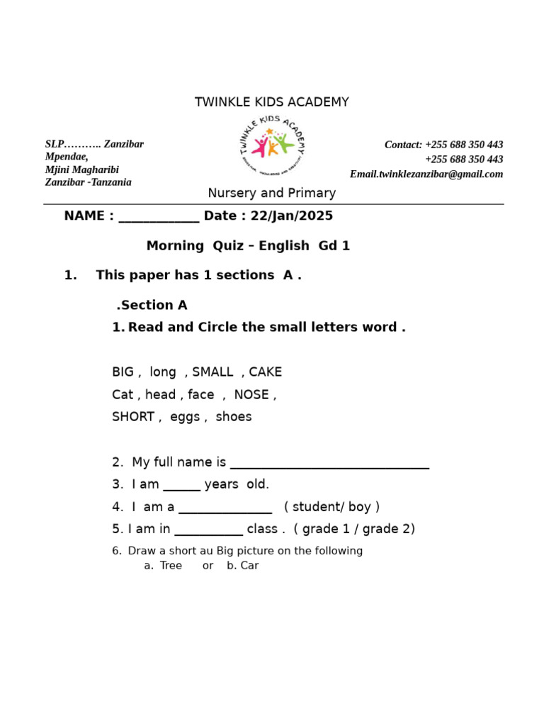 Grade 1 - English | PDF