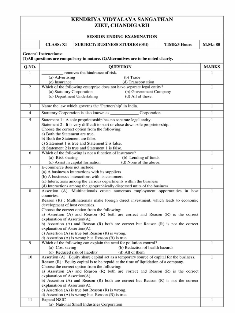 Class 11 SEE B.ST QP-1 | PDF