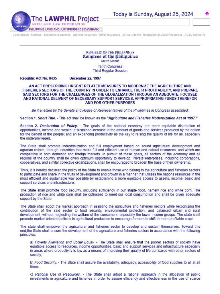 R.A. 8435 | PDF | Agriculture | Food Security