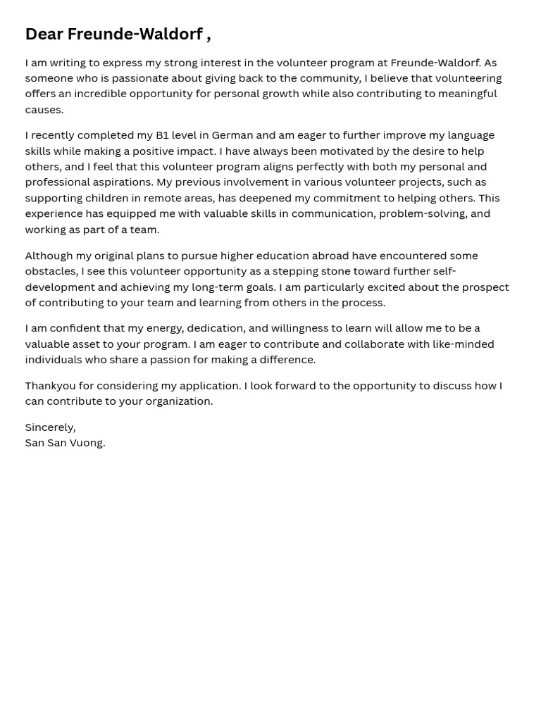 Volunteering Motivation Letter for Freunde-Waldorf | PDF