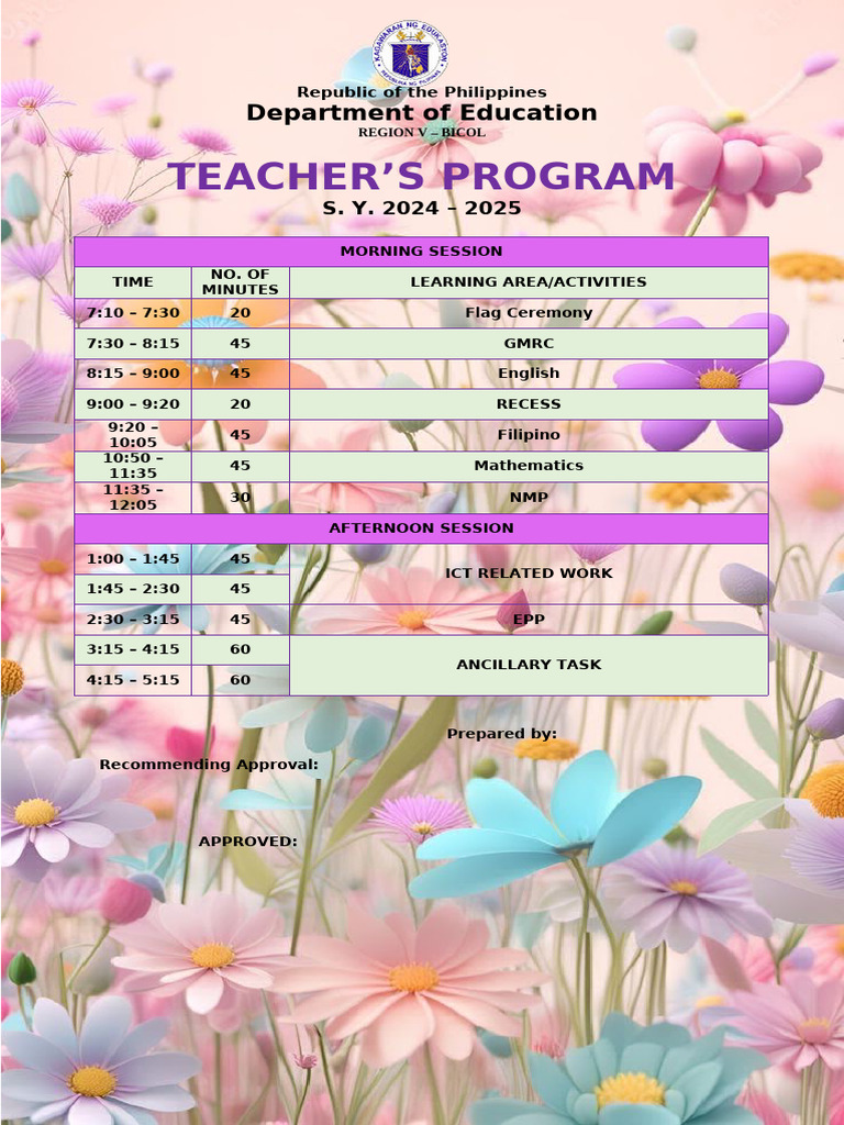 Bicol Teacher's Program Schedule 2024-2025 | PDF