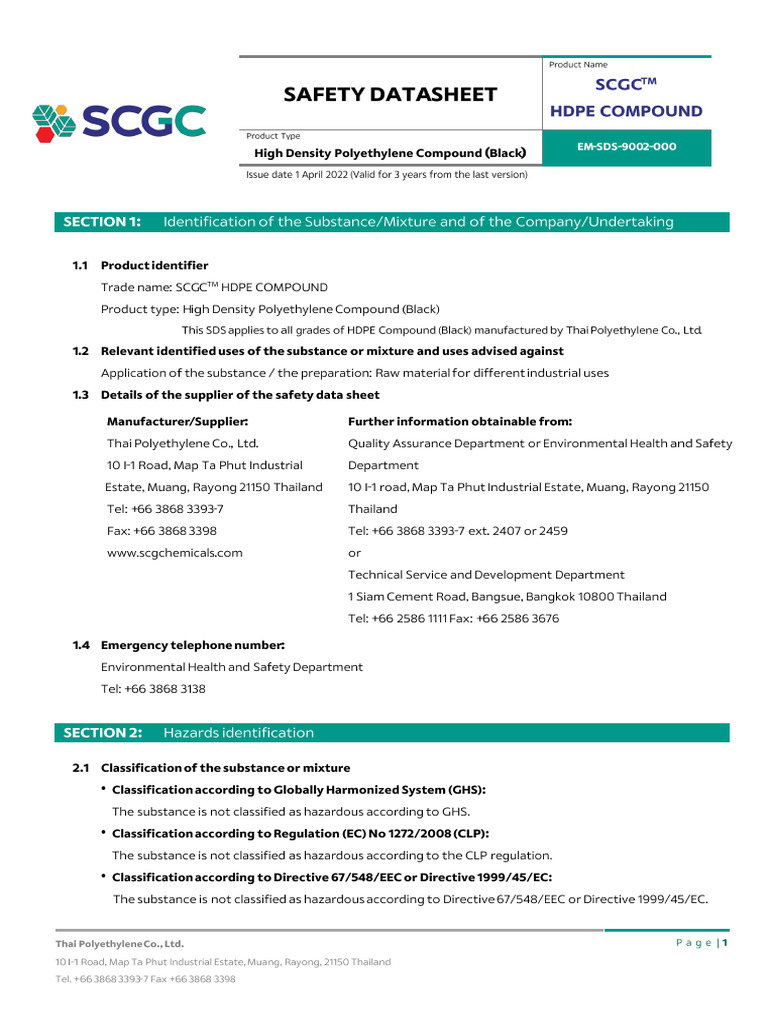 SDS_SCGC_HDPE_Compound_(Black)_2023 | PDF
