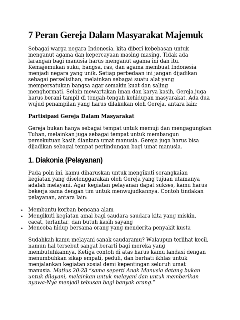 Peran Gereja dalam Masyarakat Majemuk | PDF
