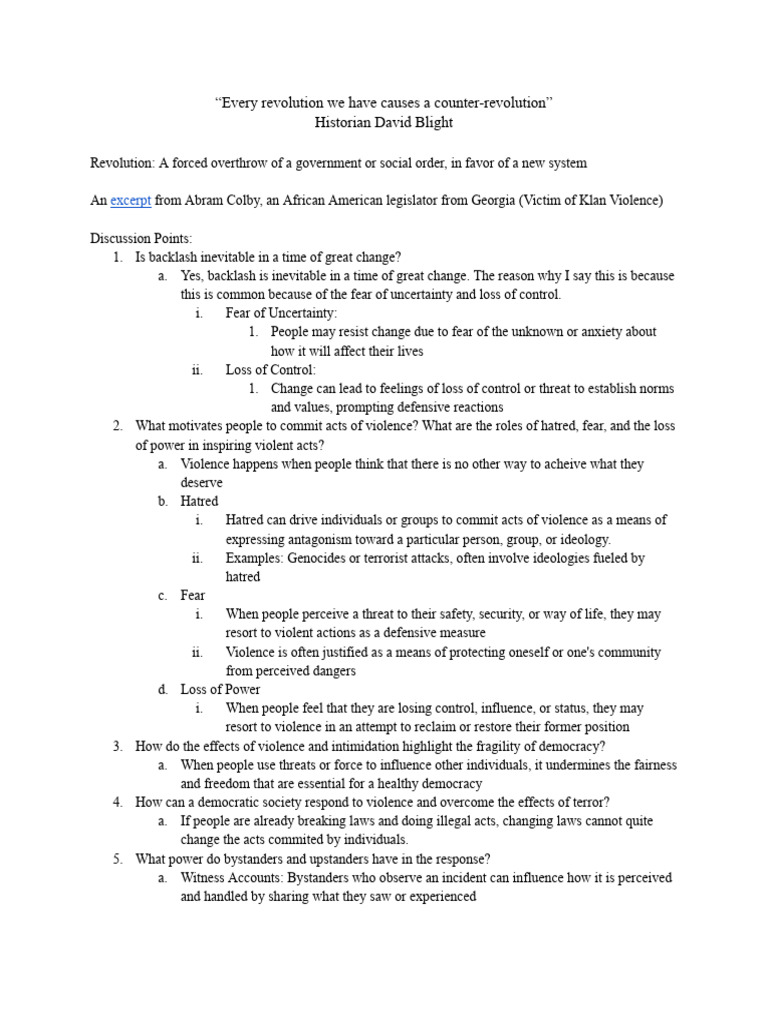 IBDP History Notes On Revolutions | PDF | Violence | Fear