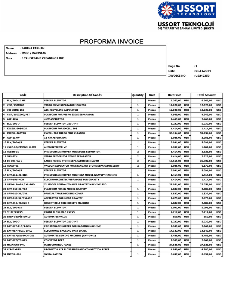 5 TPH Sesame Cleaning Line - Pi | PDF