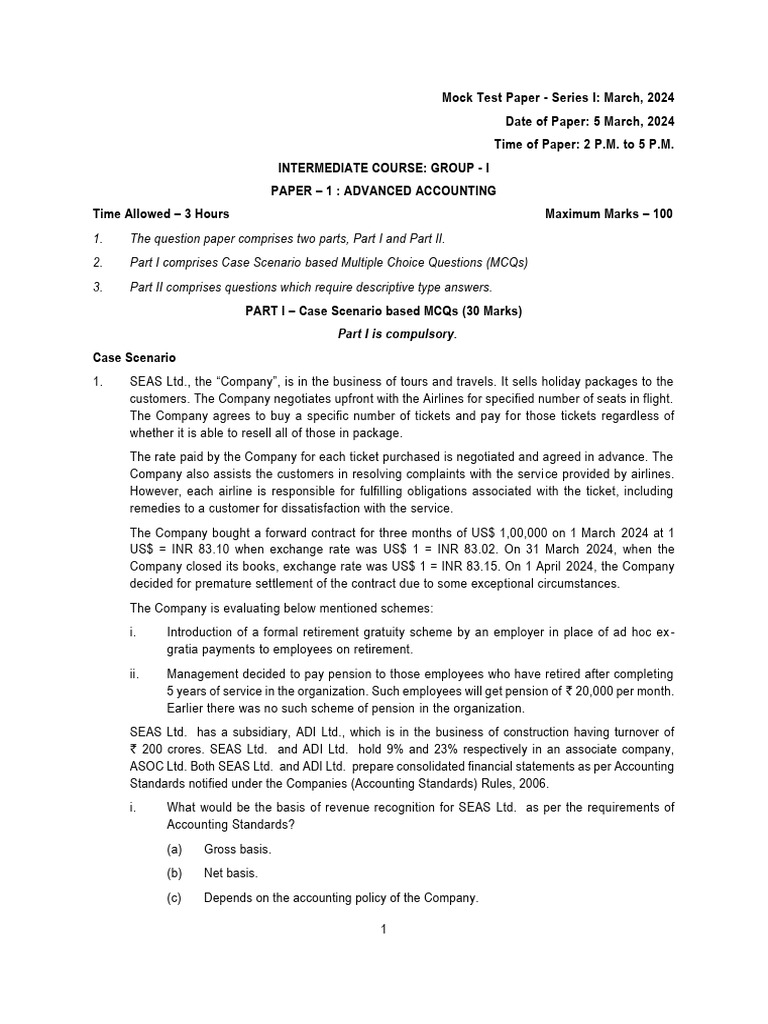 CA Inter Adv Acc Q MTP 1 May 2024 Castudynotes | PDF | Equity (Finance ...