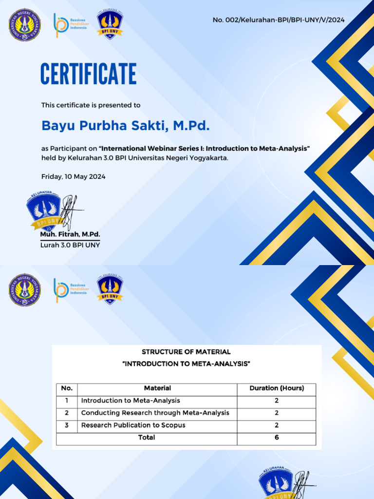 Sertifikat 10 Mei Meta Analisis Bayu Purbha Sakti MPD | PDF