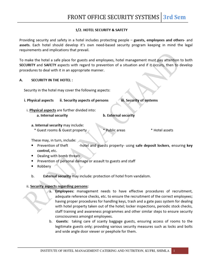Hotel Front Office Security Guide | PDF | Fires | Safety