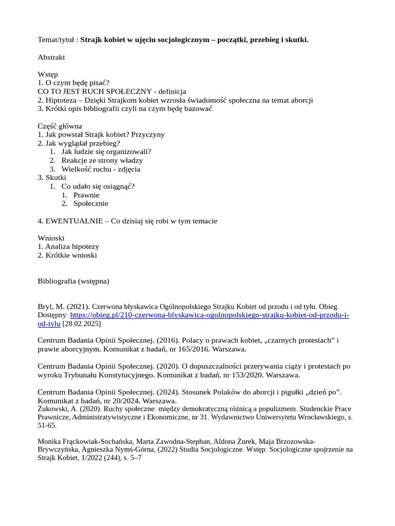Esej - Strajk Kobiet | PDF