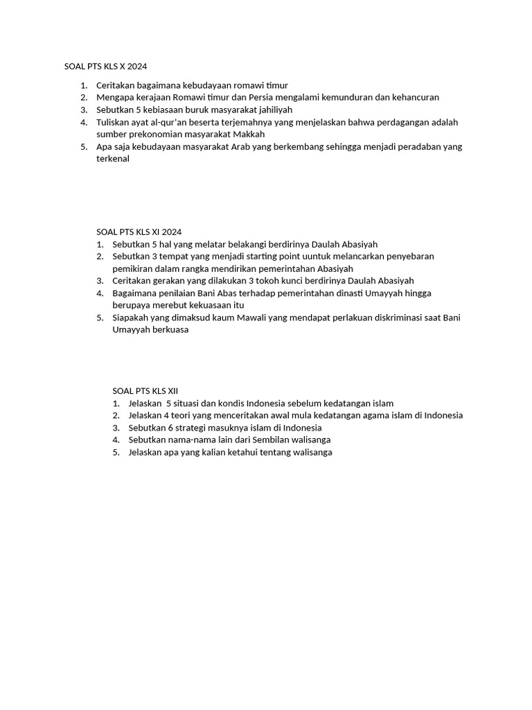SOAL PTS KLS X 2024 | PDF
