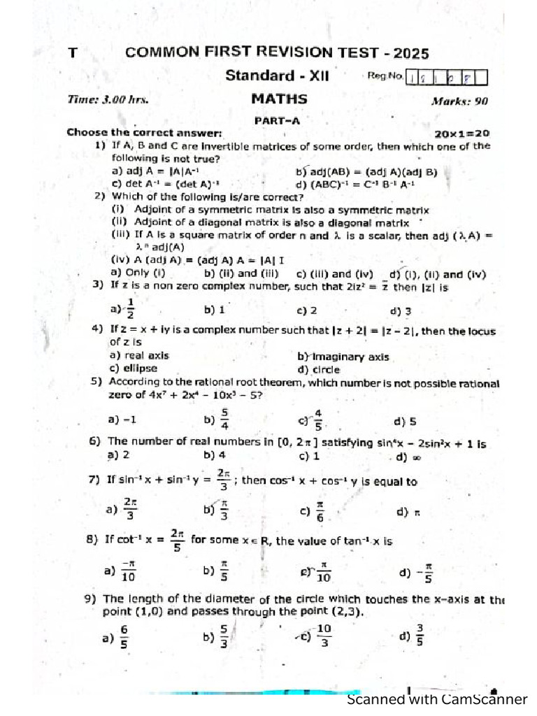 12th Maths Mid Term Q&A 2025 | PDF