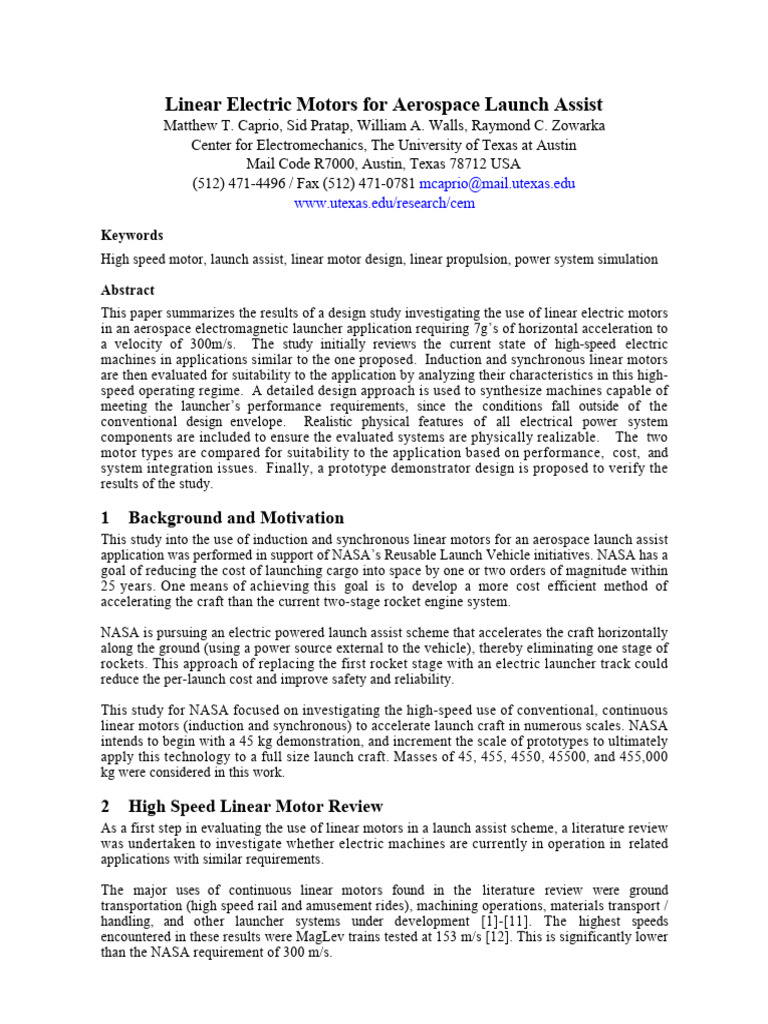 Linear Electric Motors For Aerospace Launch Assist | PDF | Electric ...