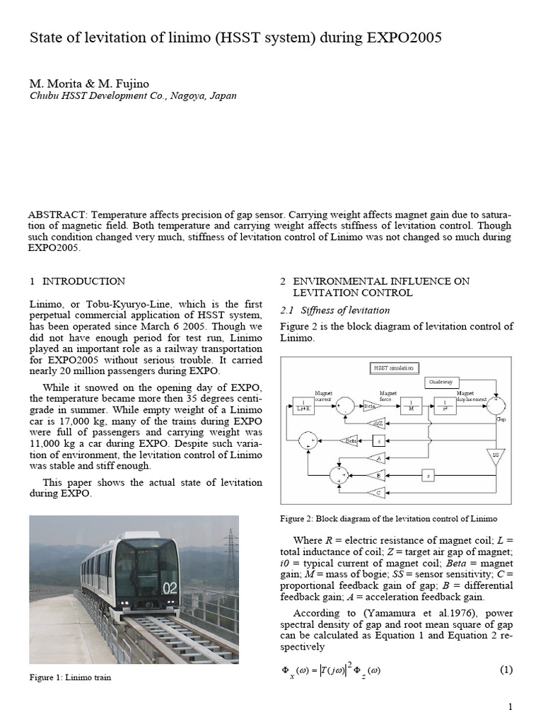 State of Levitation of Linimo (HSST System) During EXPO2005 | PDF ...
