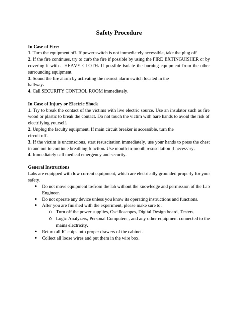 Fire and Injury Safety Procedures | PDF