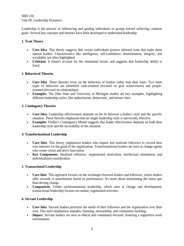 Leadership Theories and Styles Explained | PDF | Leadership | Motivational