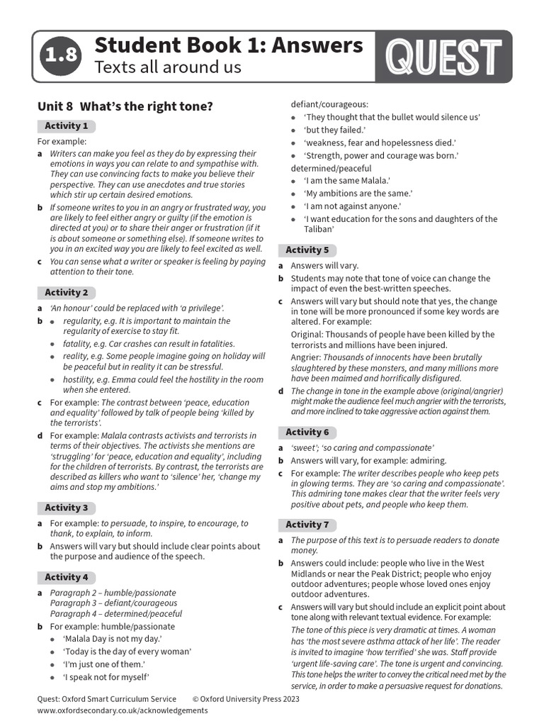1.8 Student Book 1 Answers - Unit 8 | PDF | Emotions | Anger