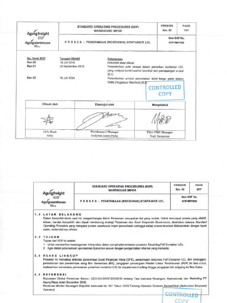 SOPIMP008 - Penerimaan Kontainer LCL FCL | PDF