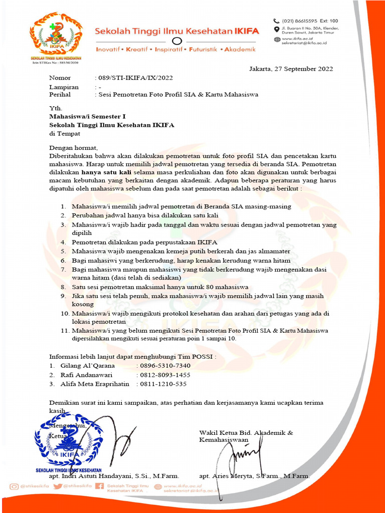 089 Sesi Pemotretan Foto Profil SIA & Kartu Mahasiswa | PDF
