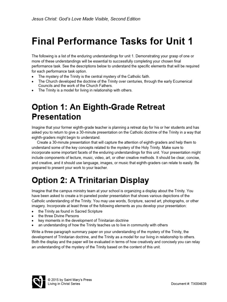 TX004639-2-G-Final Performance Tasks For Unit 1 | PDF | Trinity ...