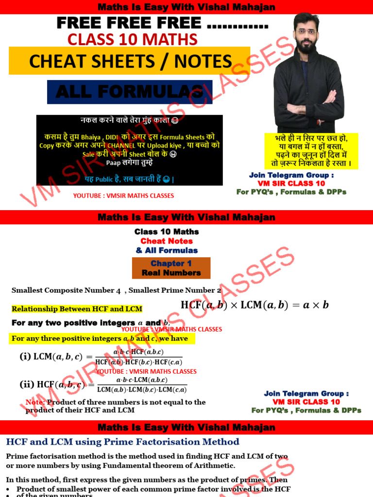 Class 10 Maths Formula Cheat Sheet | PDF | Area | Quadratic Equation