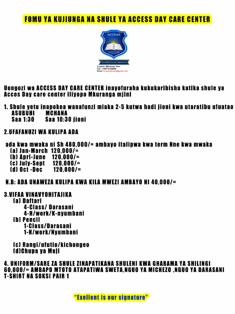 Fomu ya Kujiunga na Access Day Care | PDF