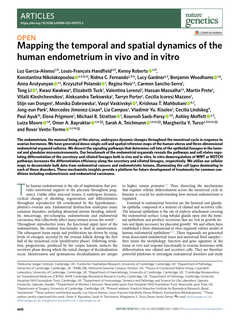 Mapping the Temporal and Spatial Dynamics of the Human Endometrium in Vivo and in Vitro | PDF ...