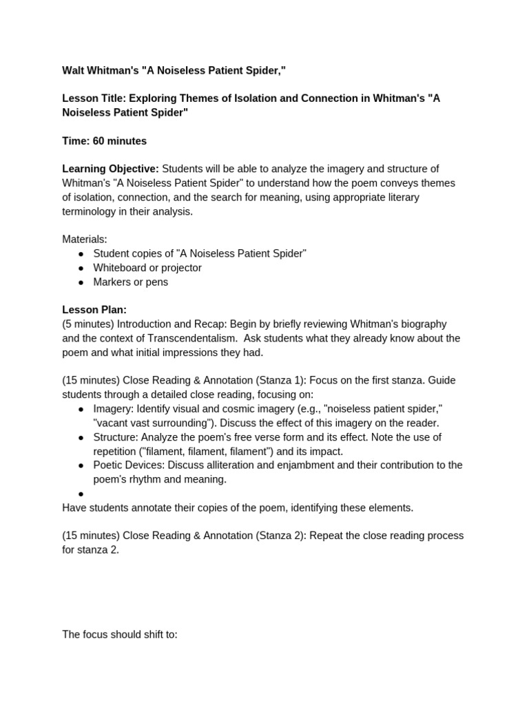 Whitman Lesson: Isolation & Connection | PDF | Poetry | Human Communication