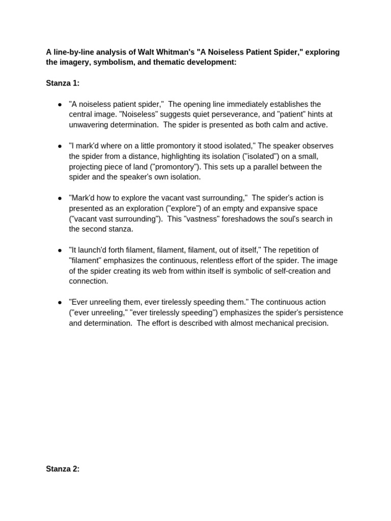 A Line-By-Line Analysis of Walt Whitman's - A Noiseless Patient Spider ...