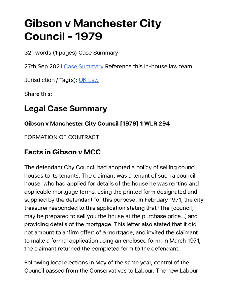 Gibson V Manchester City Council - 1979 | PDF